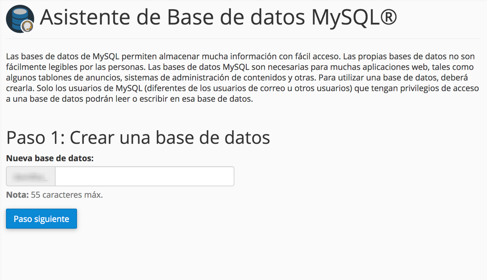 Asistente de bases de datos MySQL - hostsuar